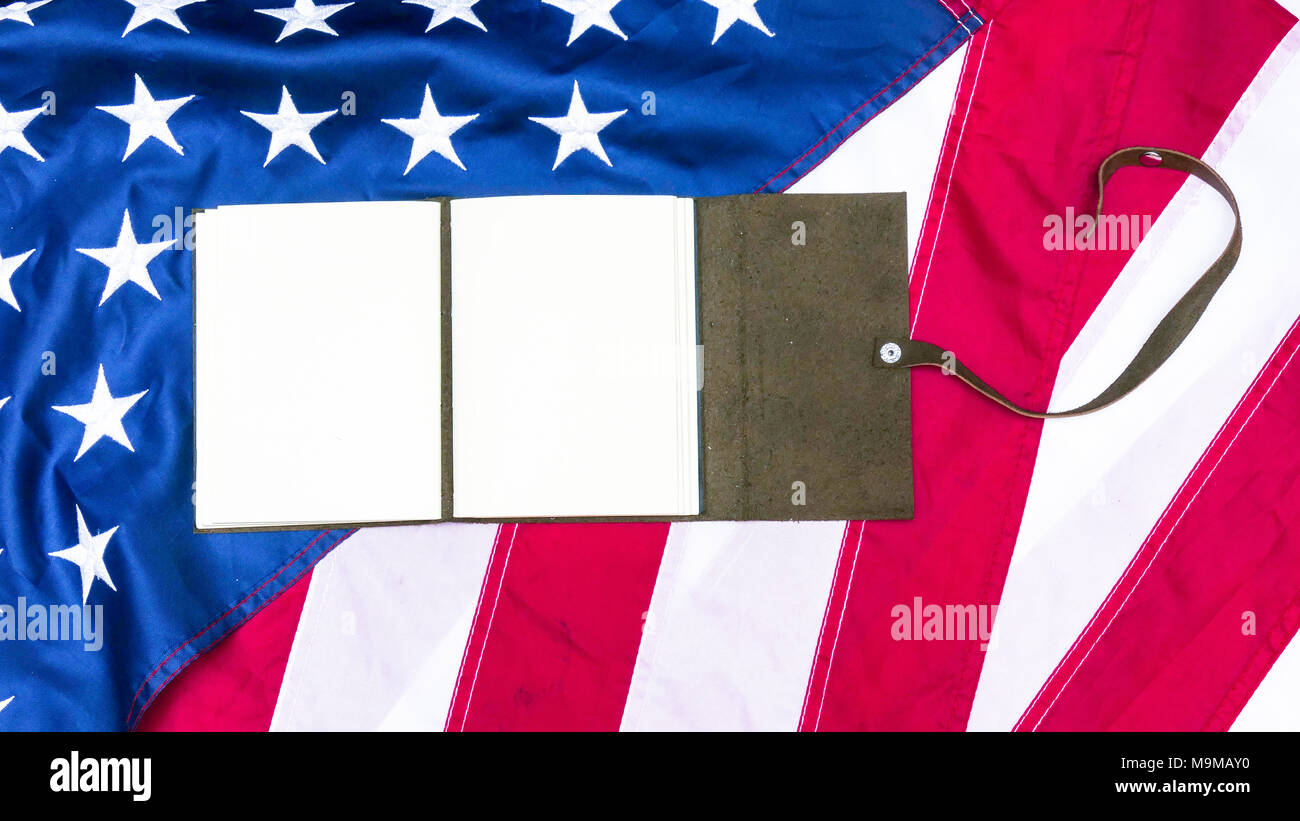 Leather paper note on US Flag Stock Photo - Alamy