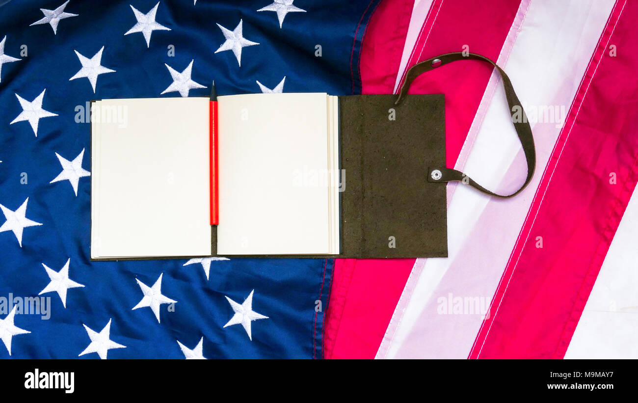 Leather paper note on US Flag Stock Photo - Alamy