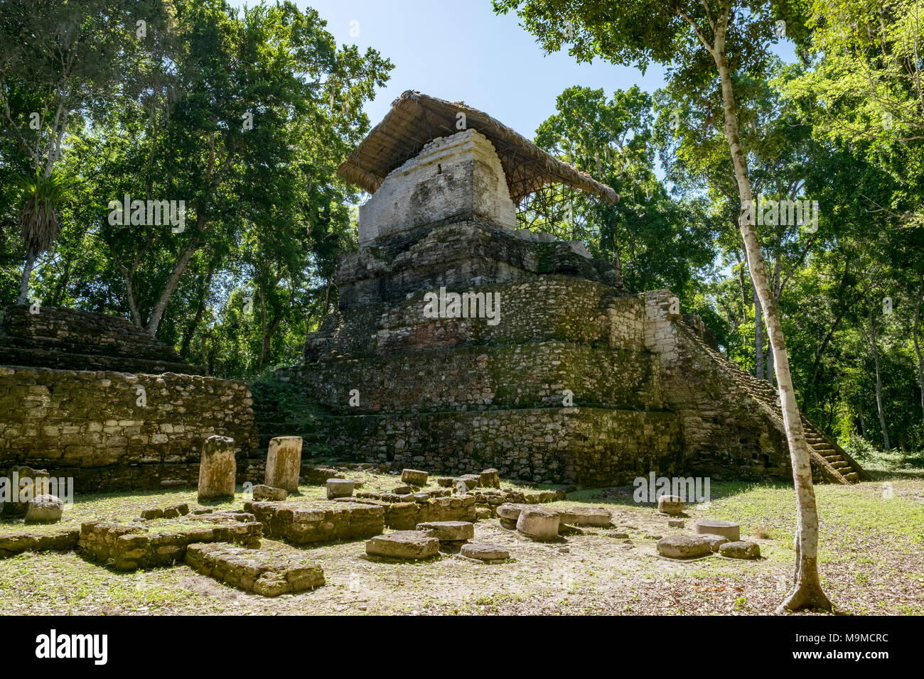 Ancient Mayan ruins and temples of Topoxte Island, Guatemala Stock ...