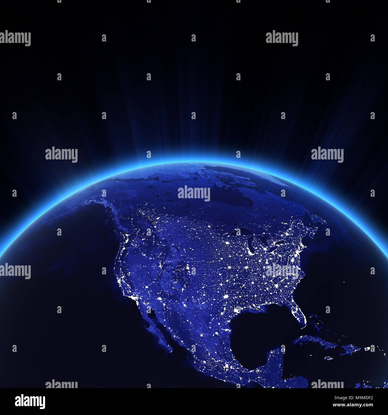 USA city lights at night 3d rendering Stock Photo - Alamy