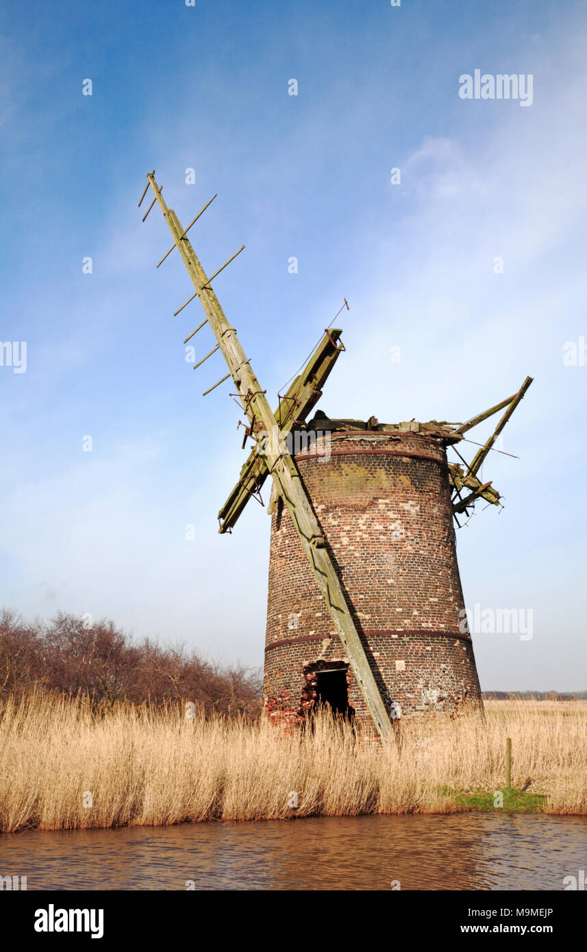 A detailed view of the ruined Brograve Drainage Mill on the Norfolk ...