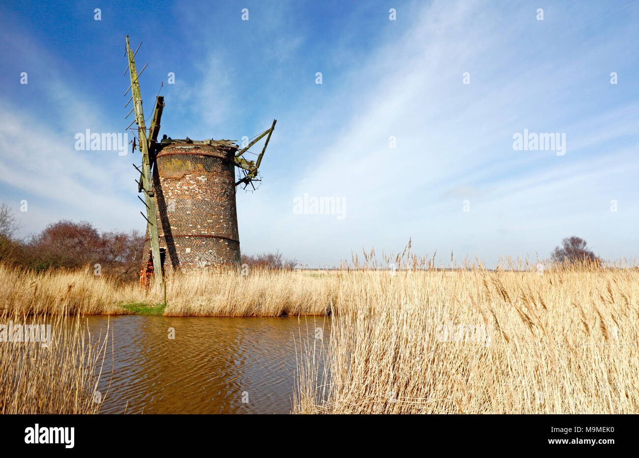 A view of the ruined Brograve Drainage Mill on the Norfolk Broads at ...