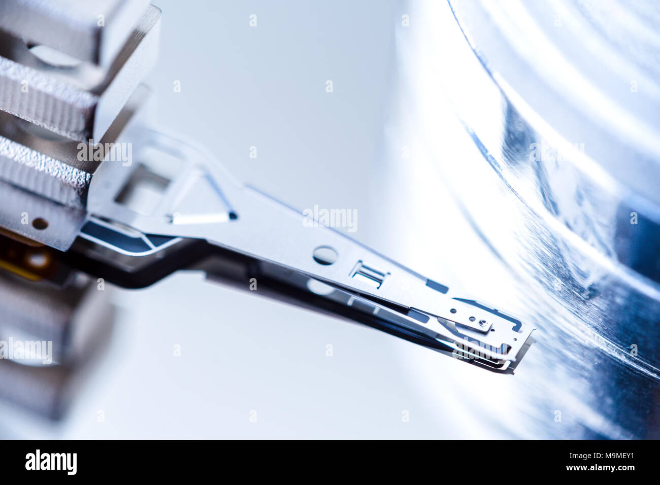 closeup inside the hard drive, read write head Stock Photo - Alamy