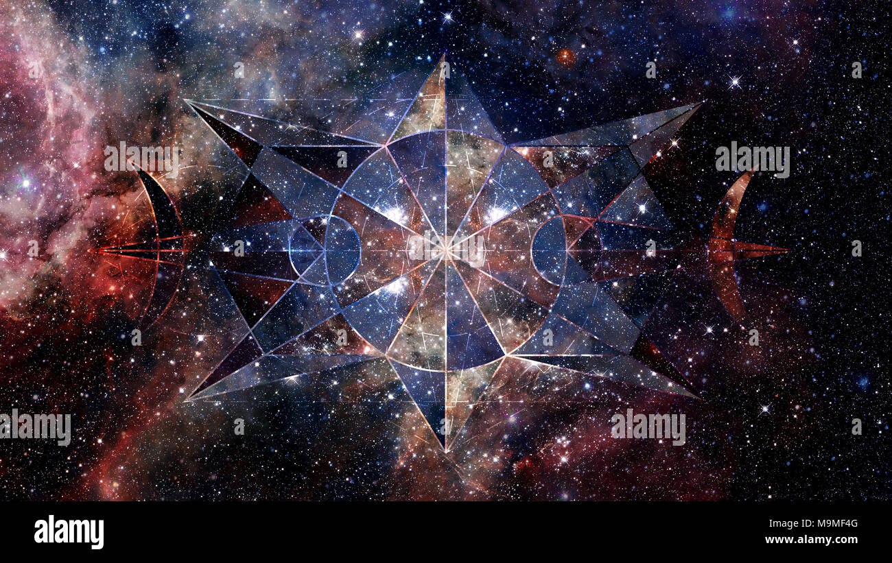 Abstract cosmos geometric background with polygons, triangles, stars ...