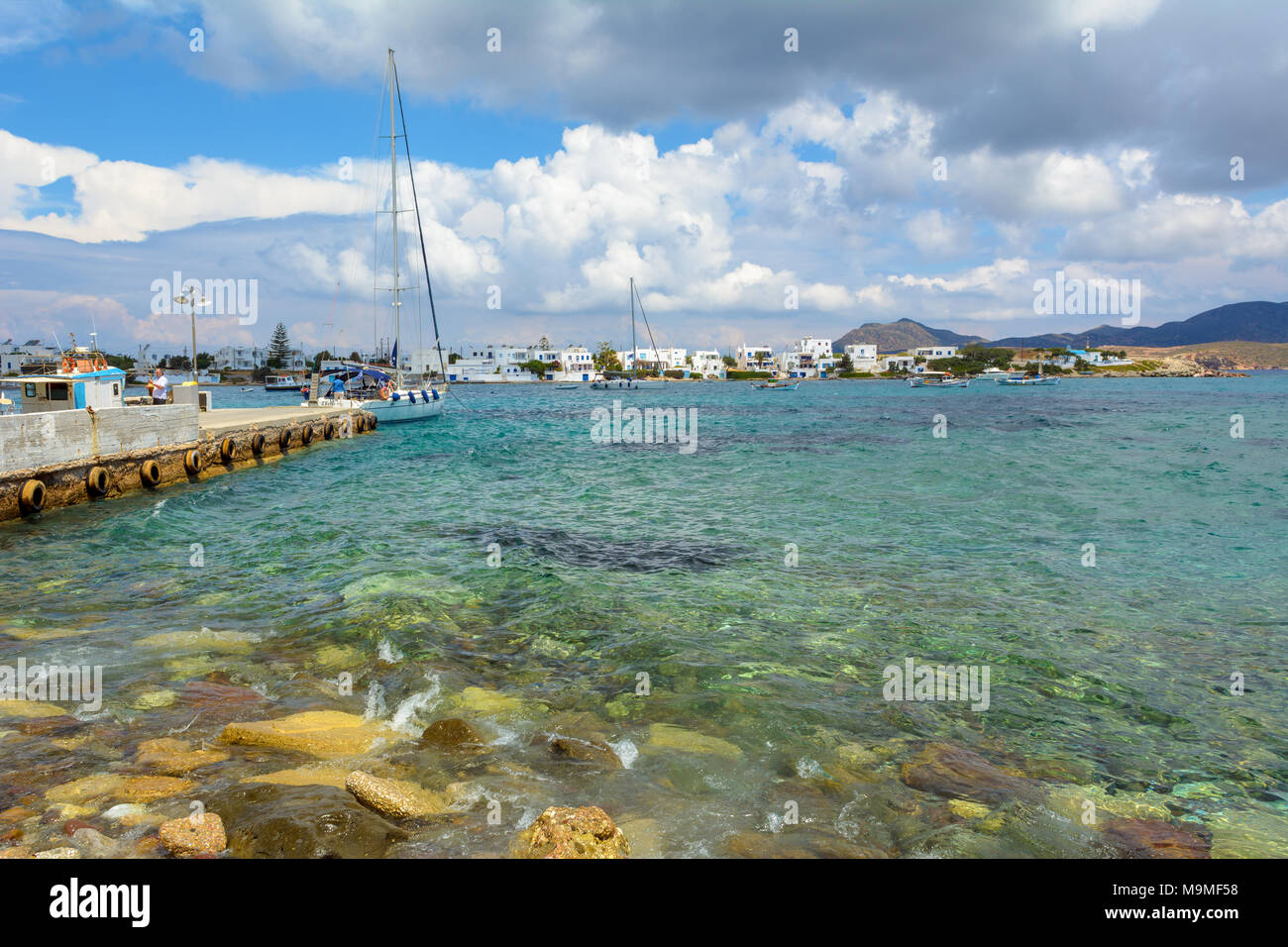 MILOS, GREECE - May 18, 2017: View of bay and coastline in Pollonia ...