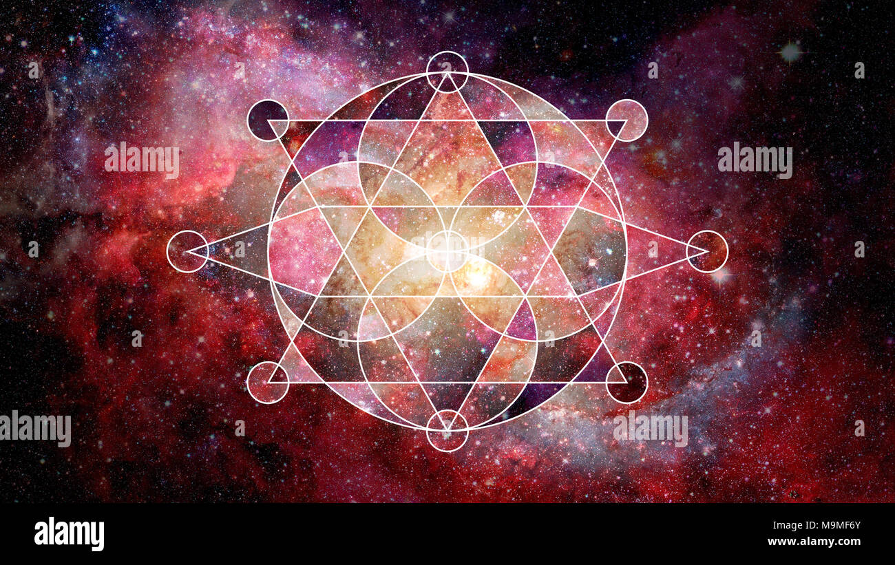 Abstract cosmos geometric background with polygons, triangles, stars ...