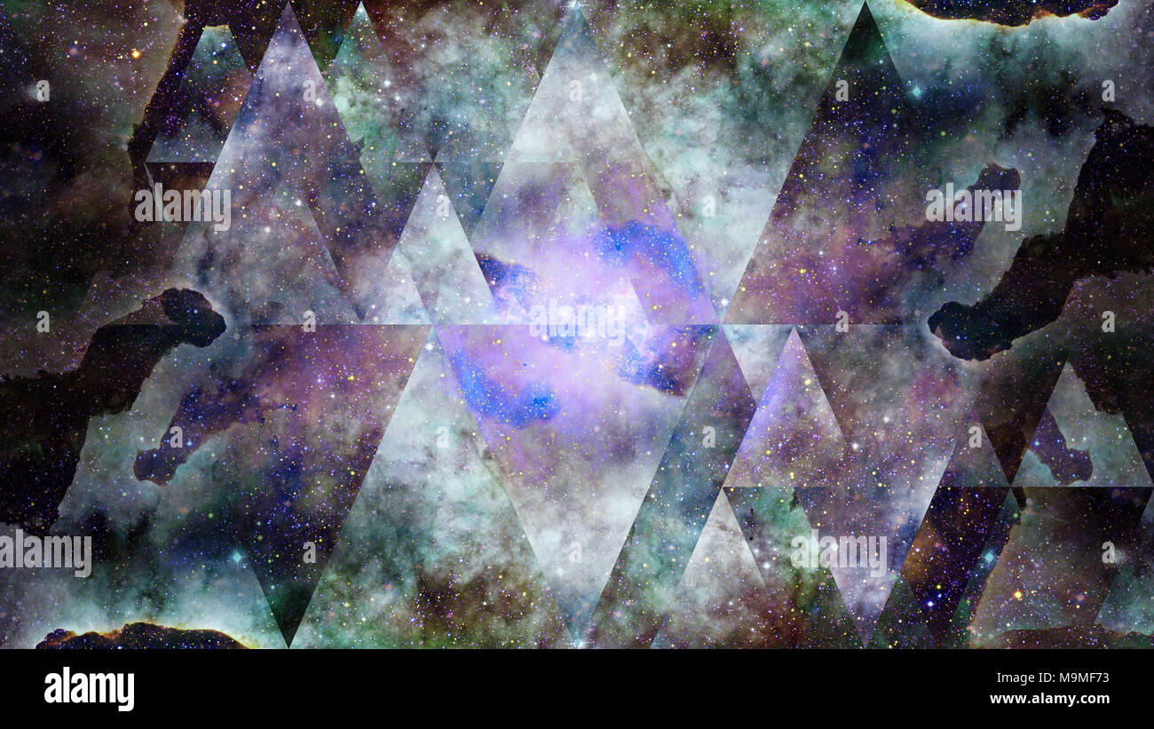 Universe, nebula, galaxy and the sacred geometry collage. Abstract ...