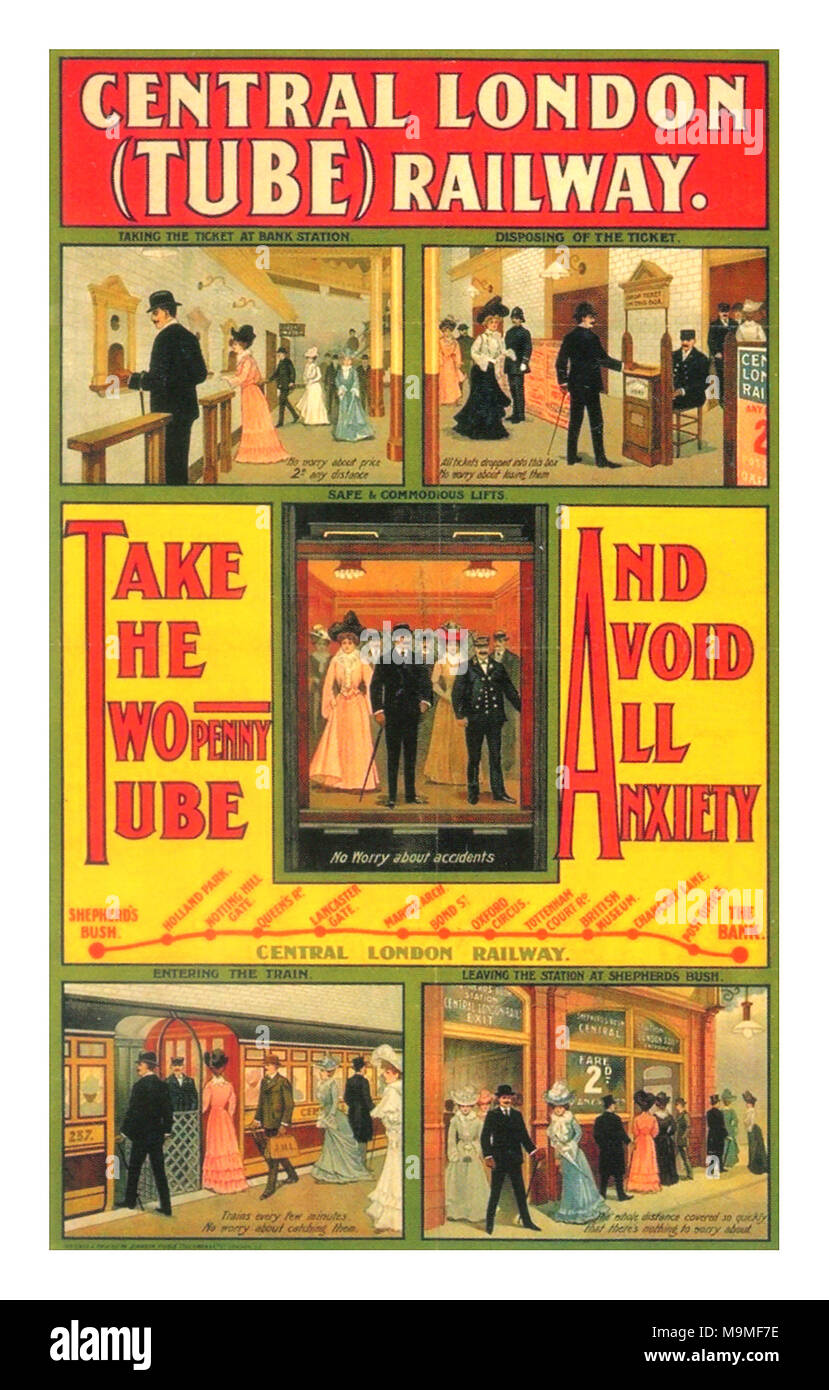 1900’s Central London Vintage Underground Tube Poster 1905 Stock Photo ...