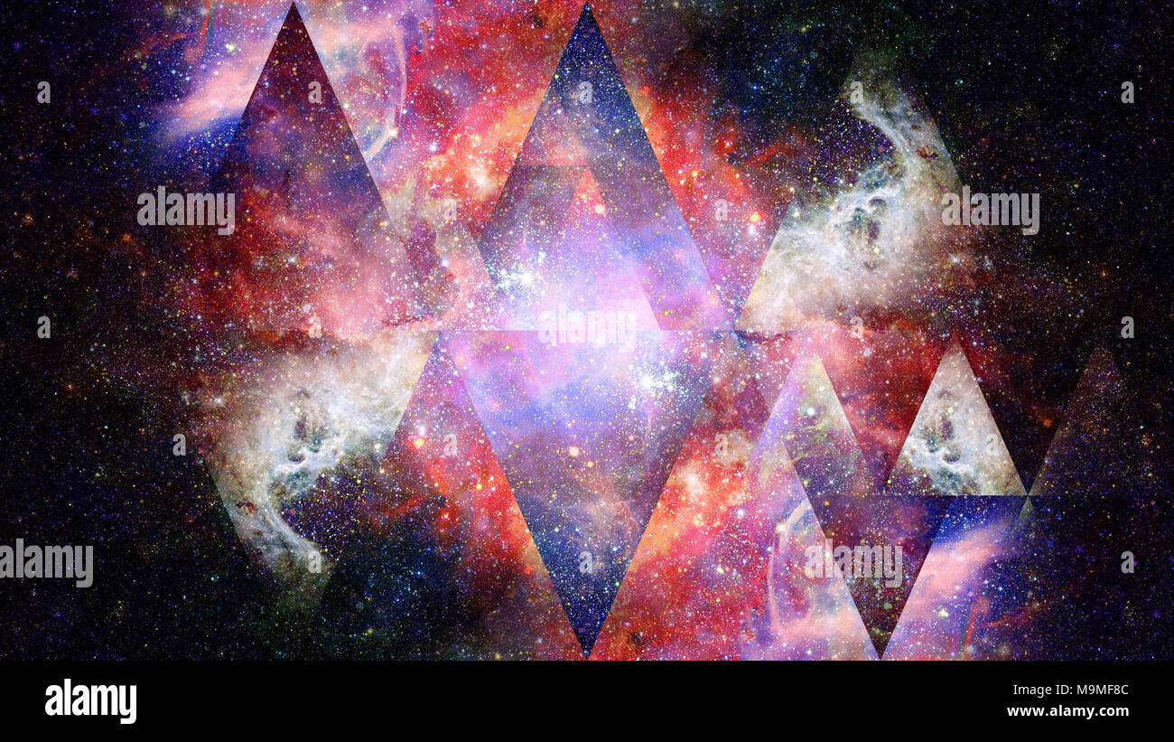 Universe, nebula, galaxy and the sacred geometry collage. Abstract ...