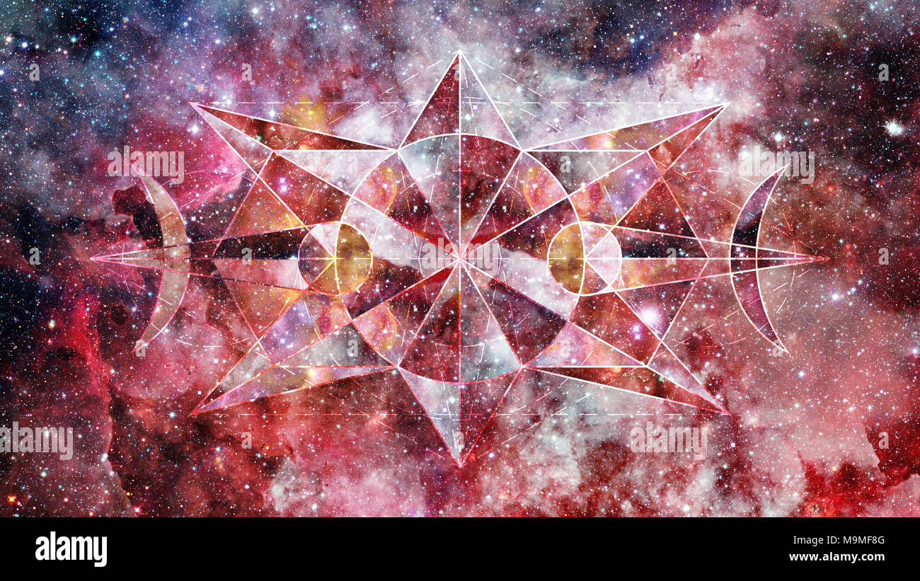 Abstract cosmos geometric background with polygons, triangles, stars ...