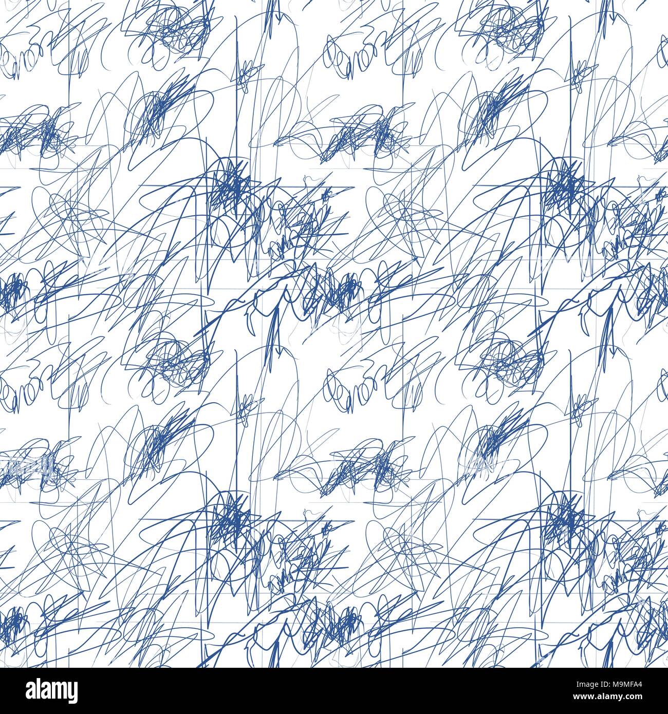Seamless sketch texture with blue pen scrawls on white background for ...