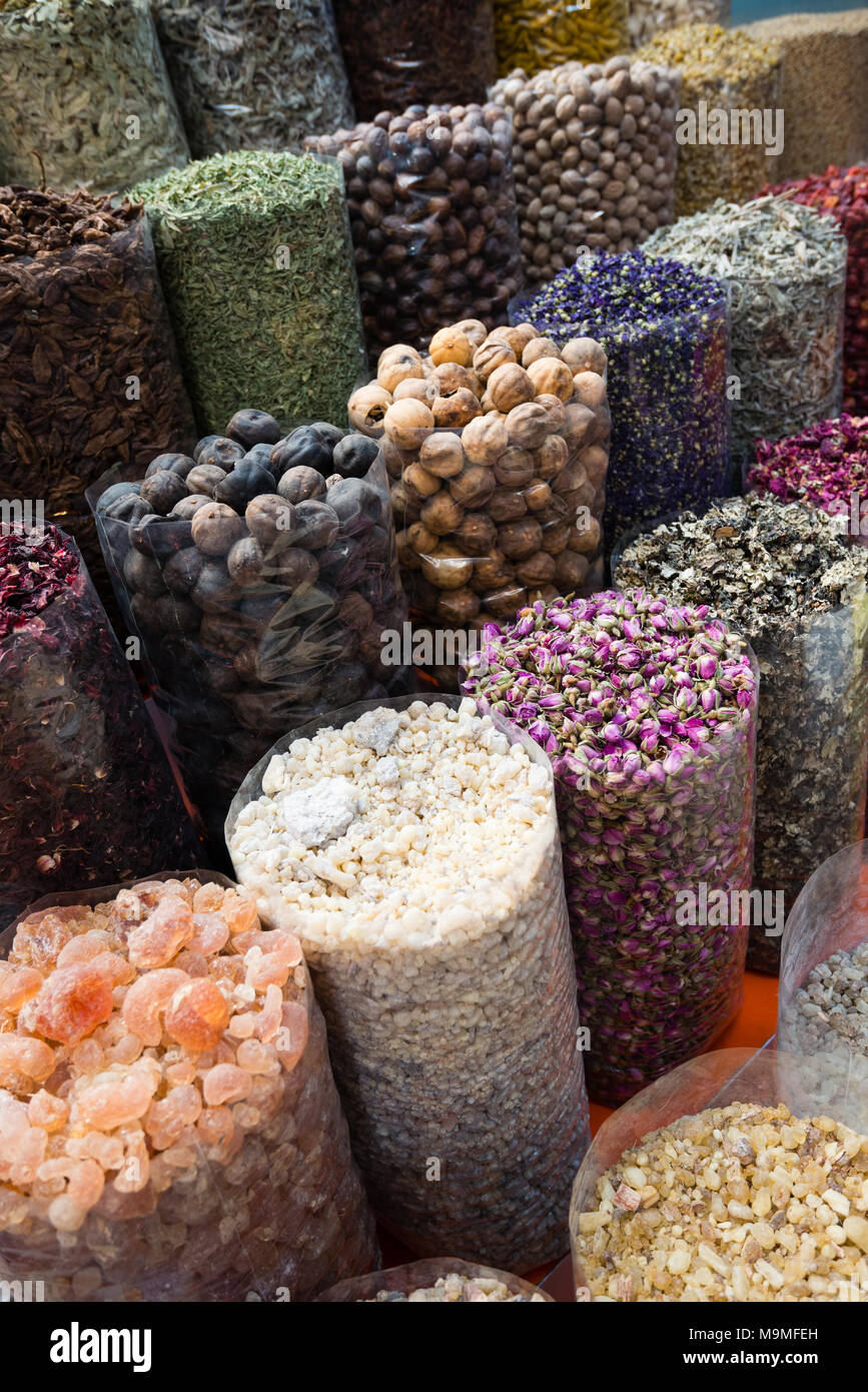Colorful spices on the traditional arabian souk (market) in Dubai, UAE ...