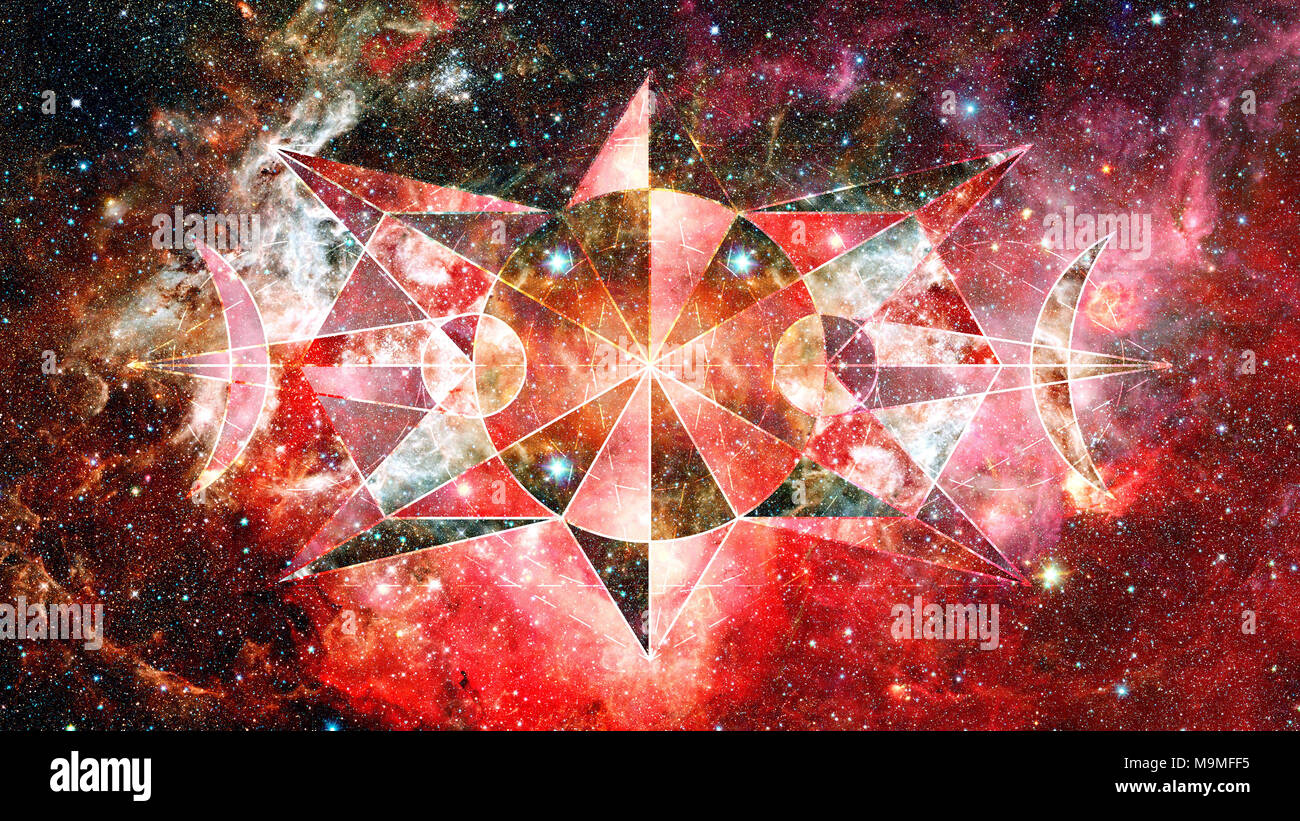 Abstract cosmos geometric background with polygons, triangles, stars ...