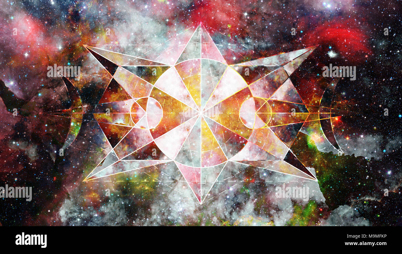 Abstract cosmos geometric background with polygons, triangles, stars ...