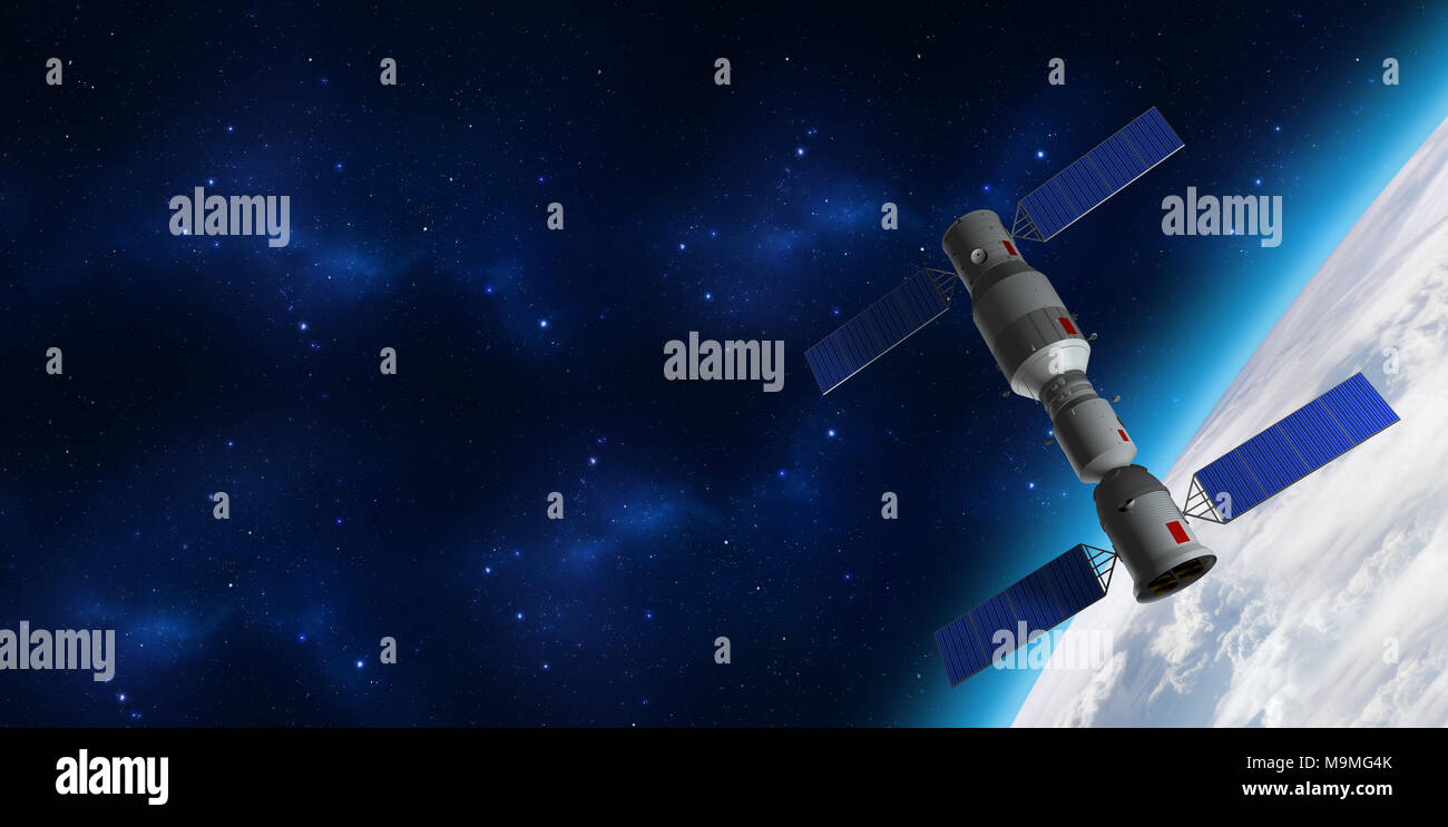3D model of China's Tiangong-1 space station orbiting the planet Earth ...