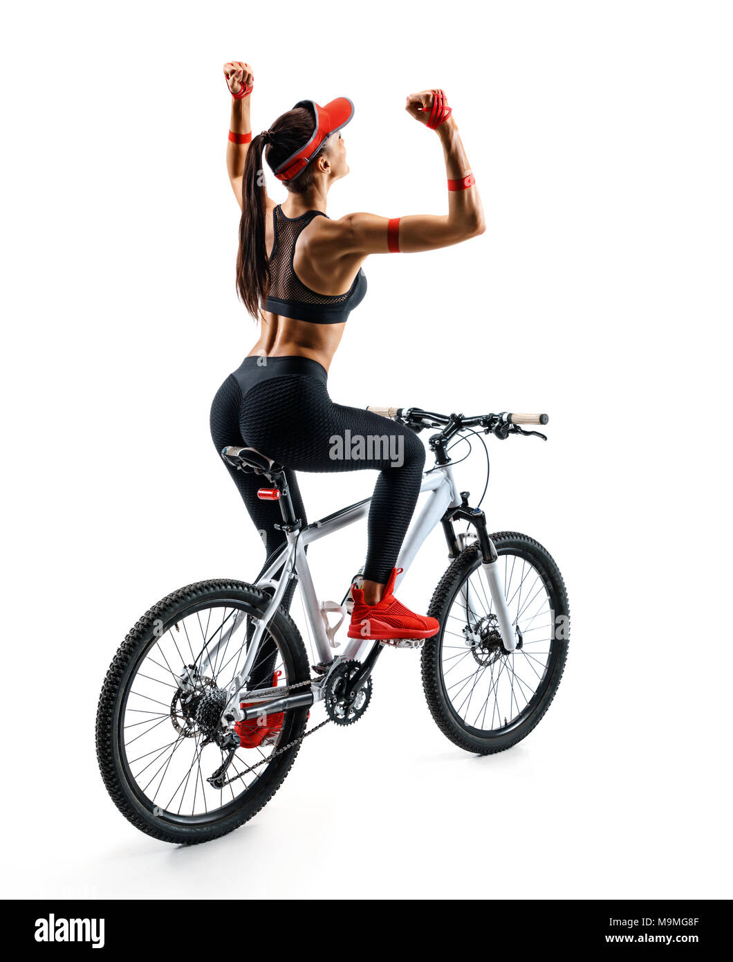 Winner. Cyclist riding the bike in silhouette on white background ...