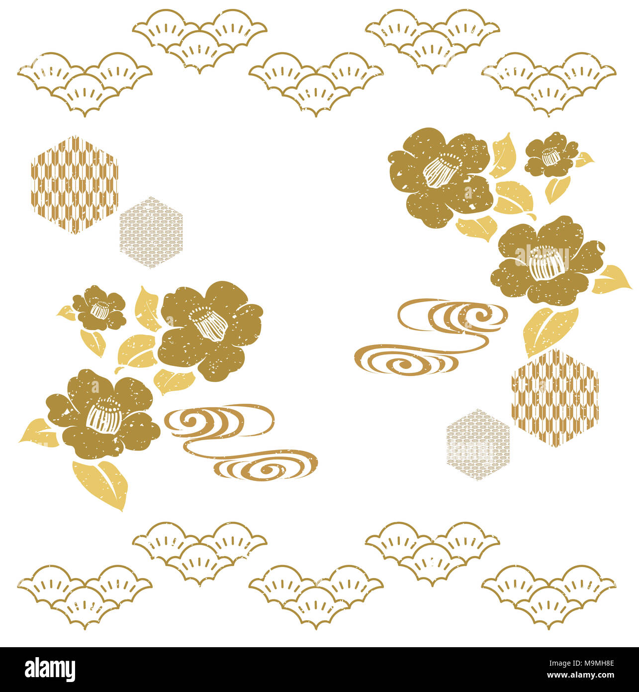 Japanese pattern vector and floral, tree, wave elements. Flower ...