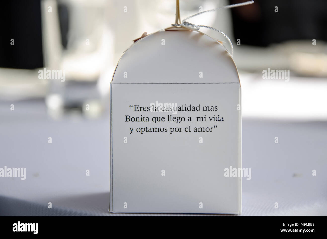 Boxes with decorative messages for marriage Stock Photo - Alamy