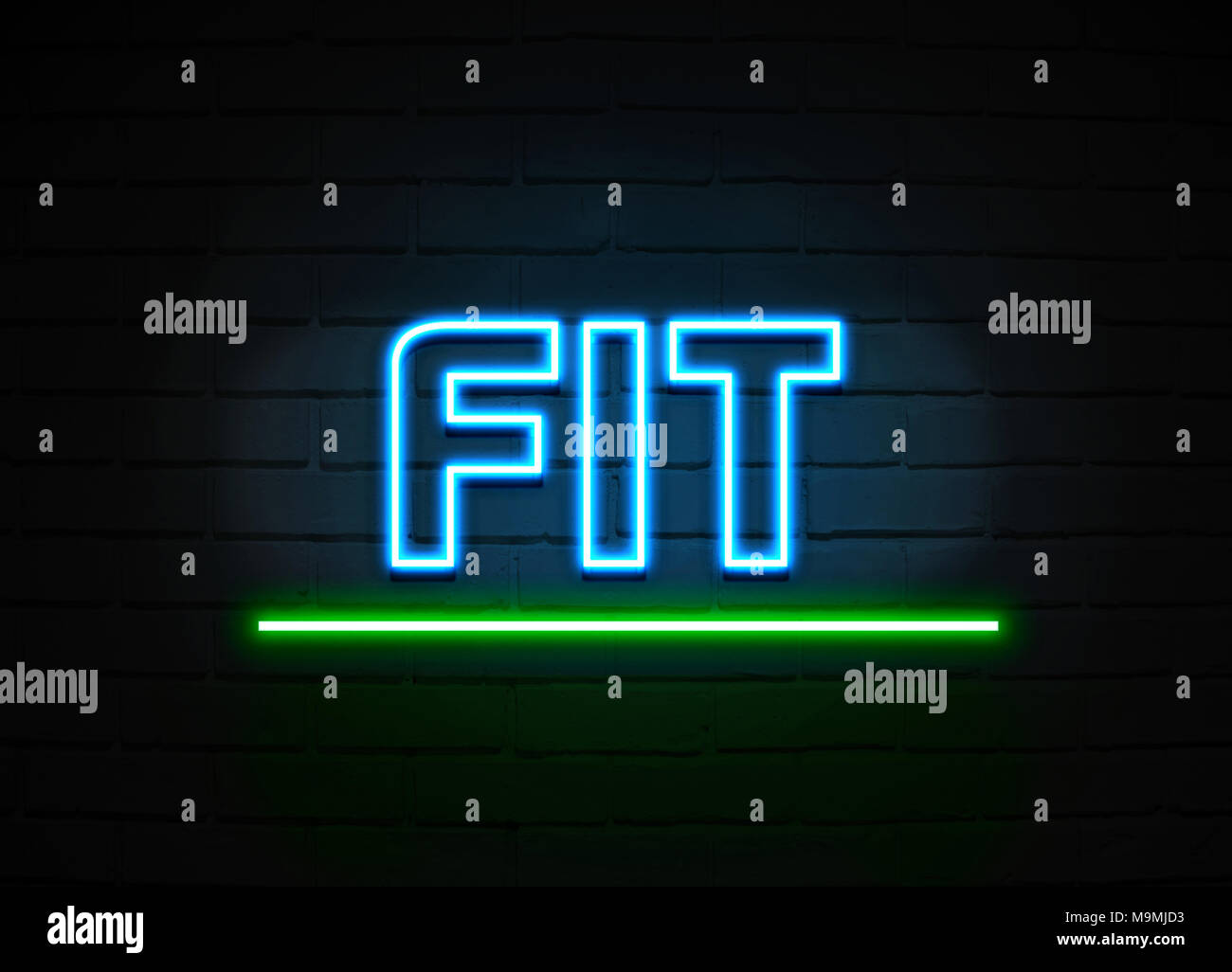 Fit neon sign - Glowing Neon Sign on brickwall wall - 3D rendered ...