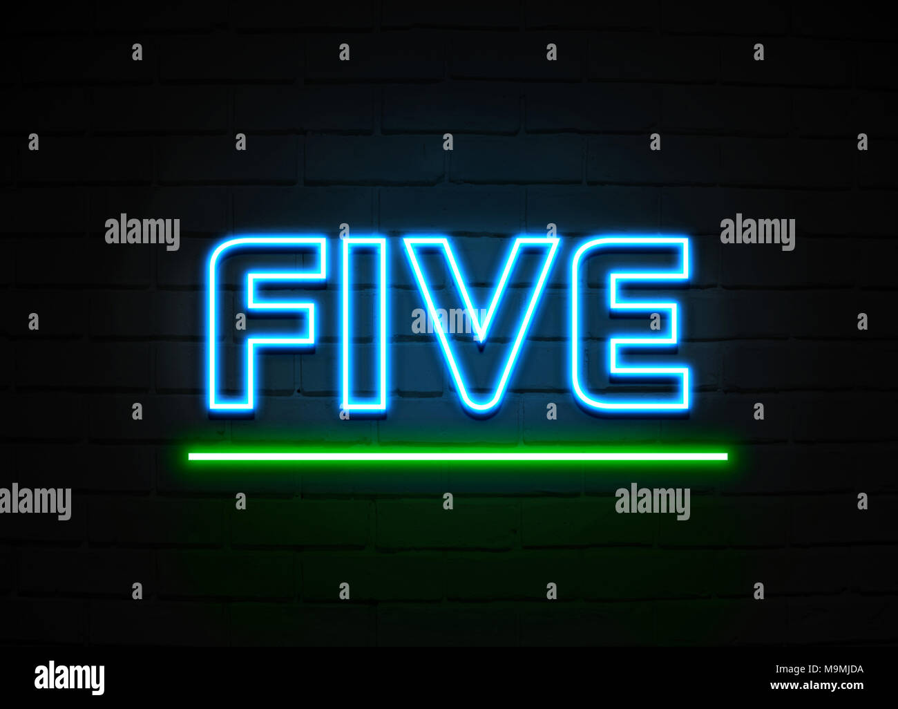 Five neon sign - Glowing Neon Sign on brickwall wall - 3D rendered ...