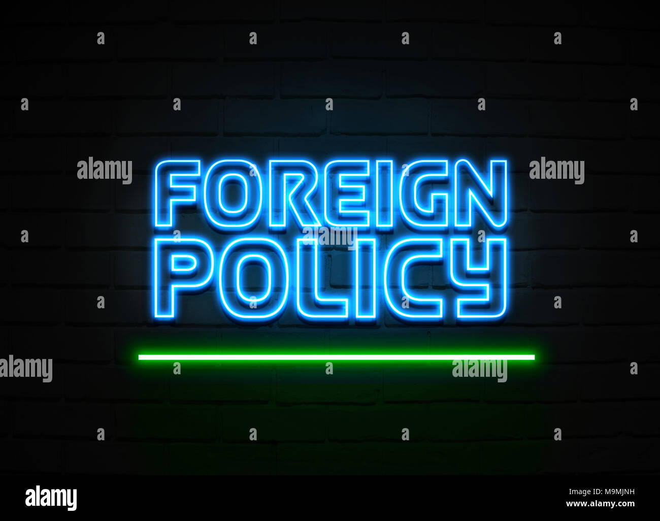 Foreign Policy neon sign - Glowing Neon Sign on brickwall wall - 3D ...