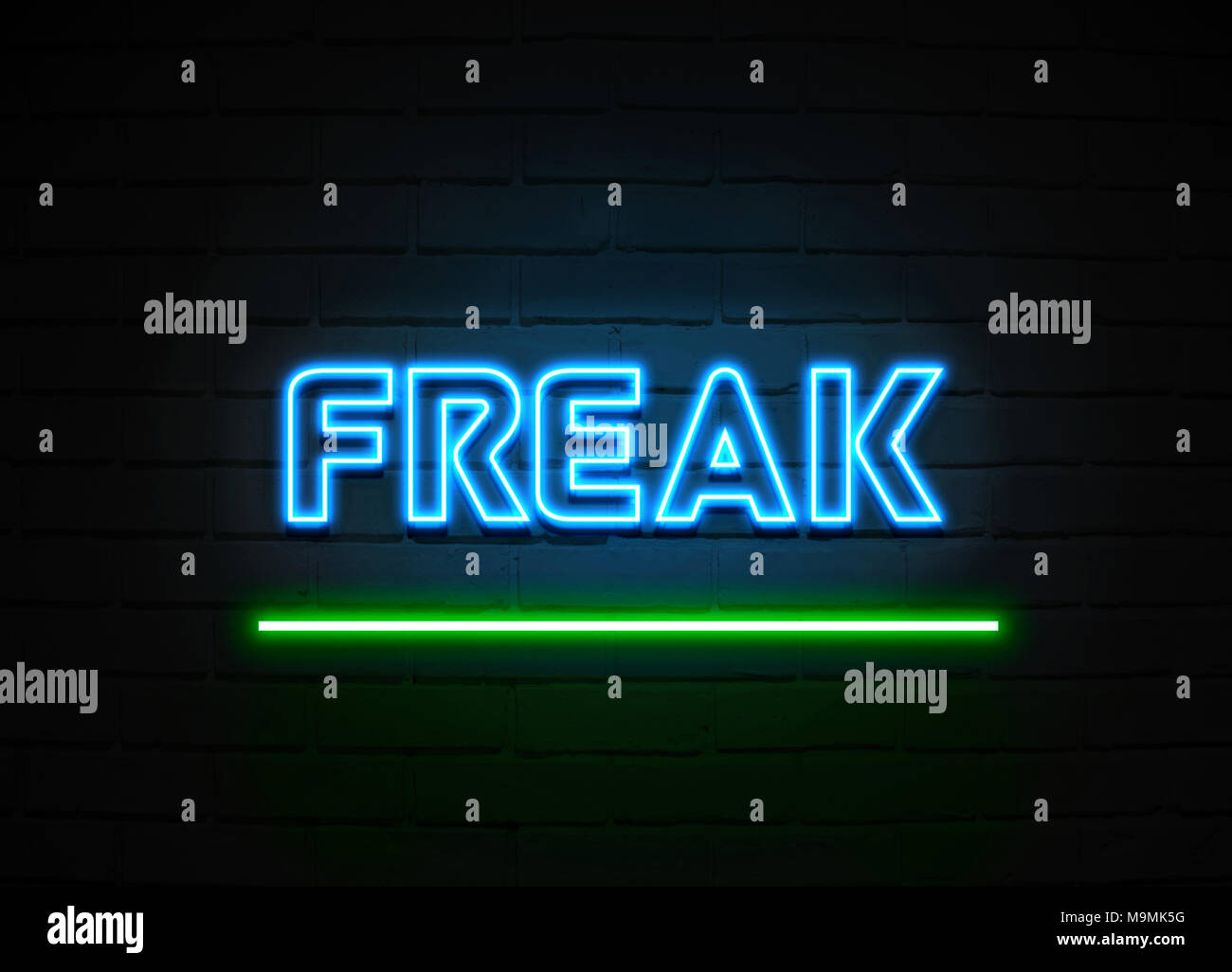 Freak neon sign - Glowing Neon Sign on brickwall wall - 3D rendered ...
