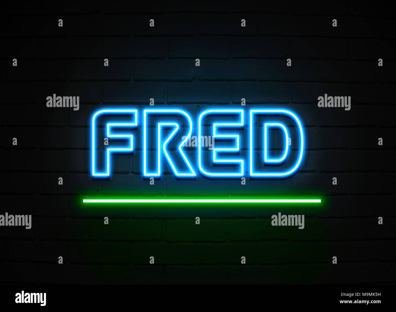 Fred neon sign - Glowing Neon Sign on brickwall wall - 3D rendered ...