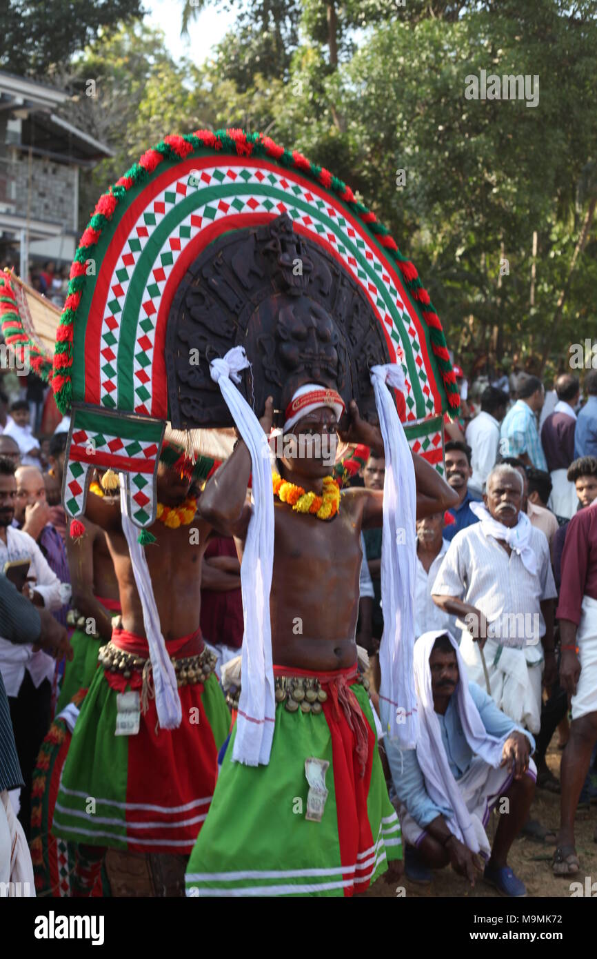 puthan and thira,a ritualistic art form of kerala,during a temple ...