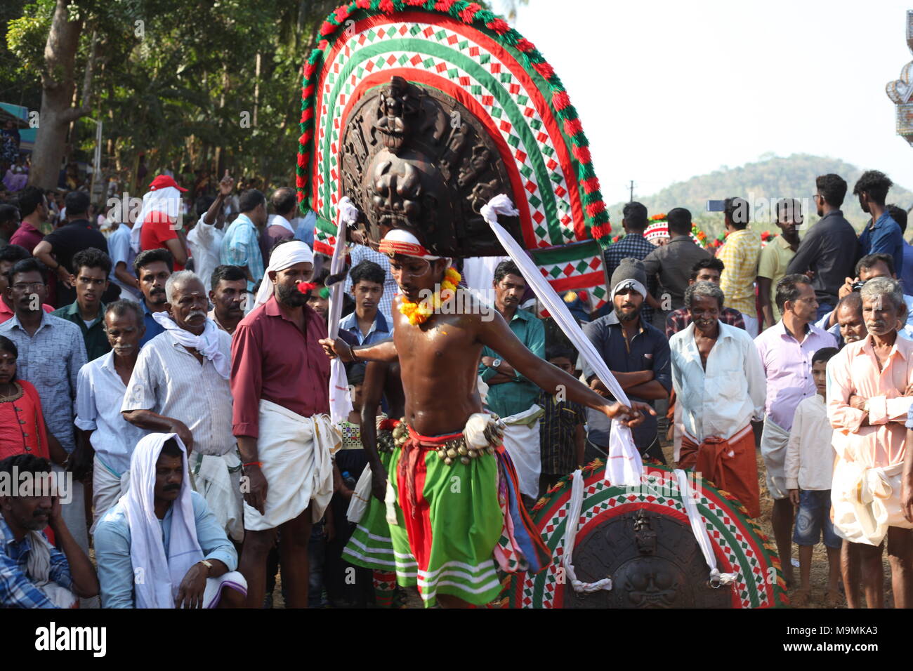 puthan and thira,a ritualistic art form of kerala,during a temple ...