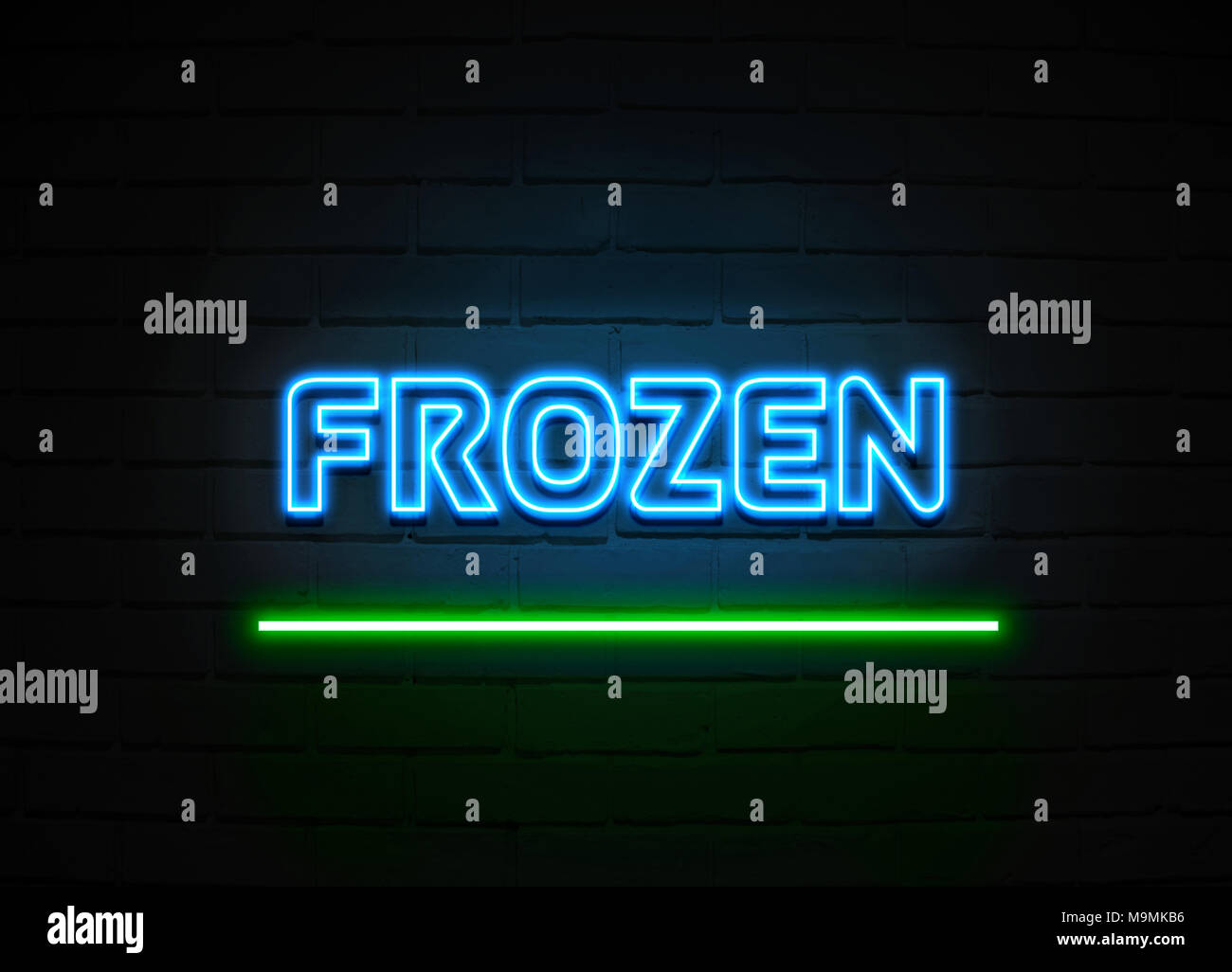 Frozen neon sign - Glowing Neon Sign on brickwall wall - 3D rendered ...