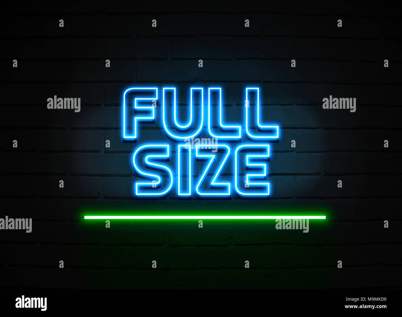 Full Size neon sign - Glowing Neon Sign on brickwall wall - 3D rendered ...