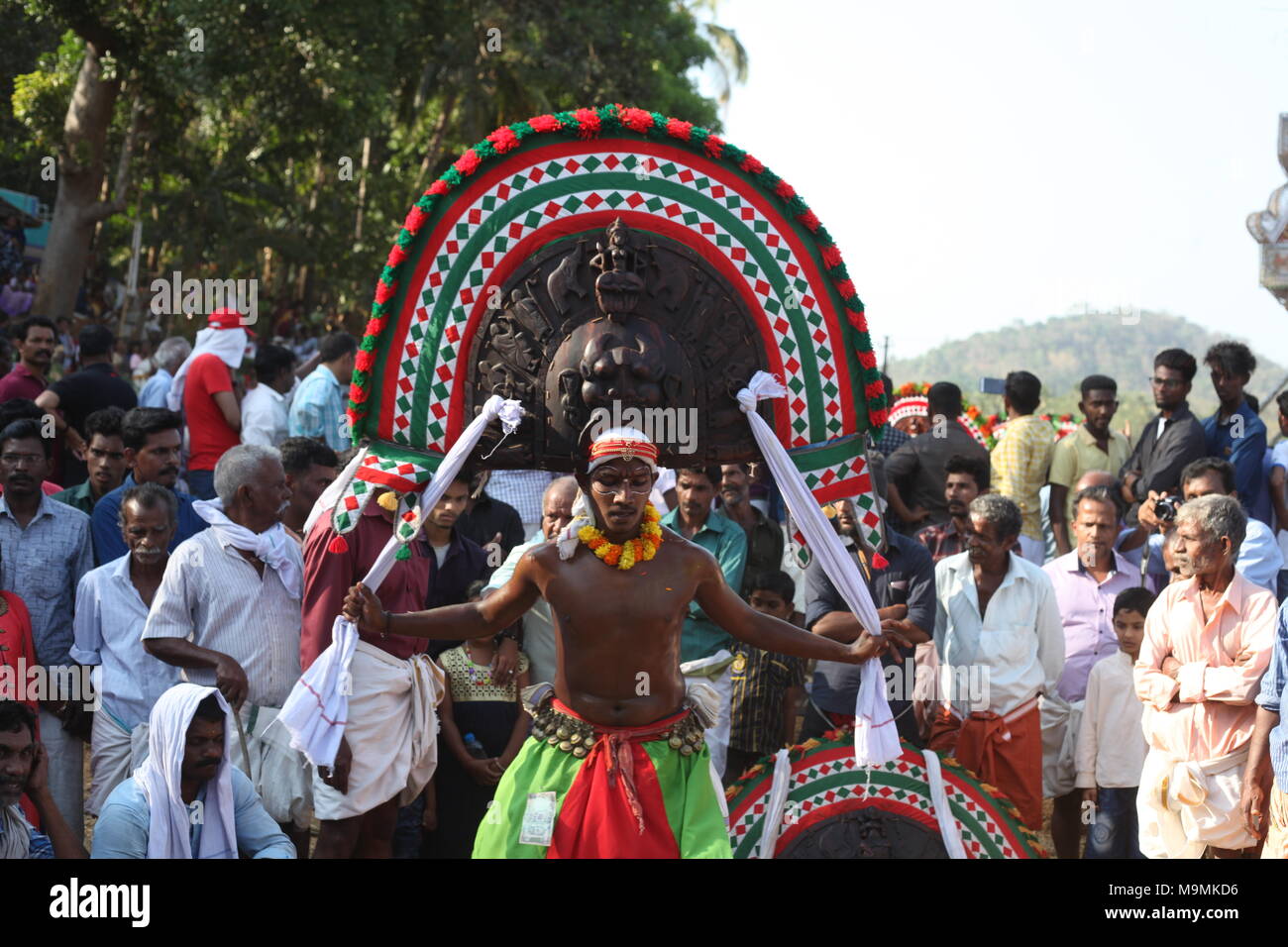 puthan and thira,a ritualistic art form of kerala,during a temple ...