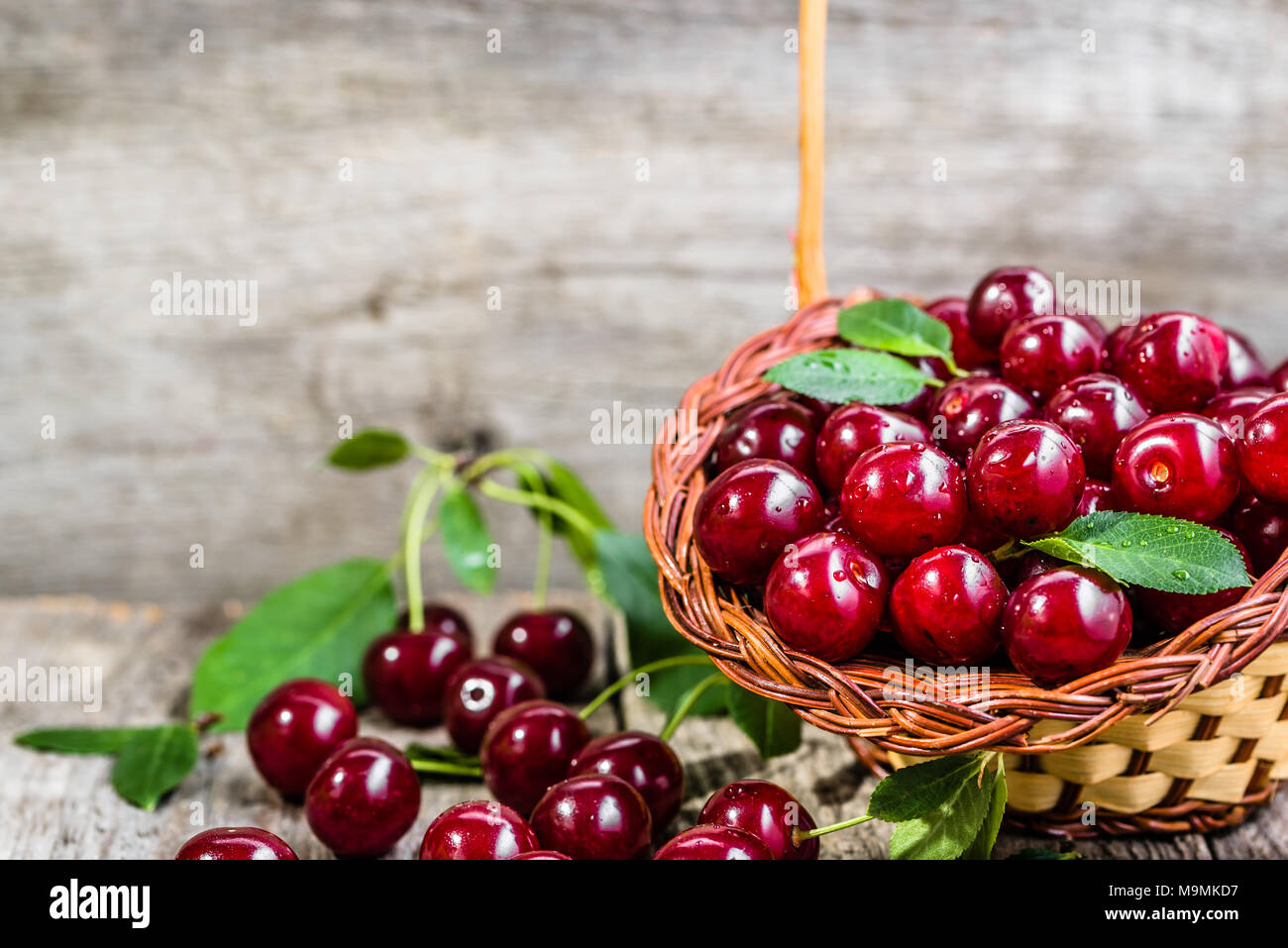 Organic cherries, farm fresh fruits on farmer table Stock Photo - Alamy