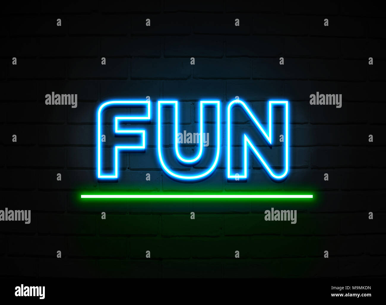 Fun neon sign - Glowing Neon Sign on brickwall wall - 3D rendered ...