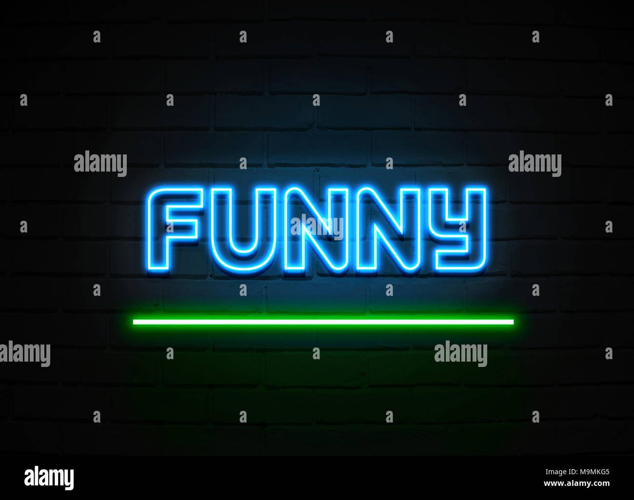 Funny neon sign - Glowing Neon Sign on brickwall wall - 3D rendered ...