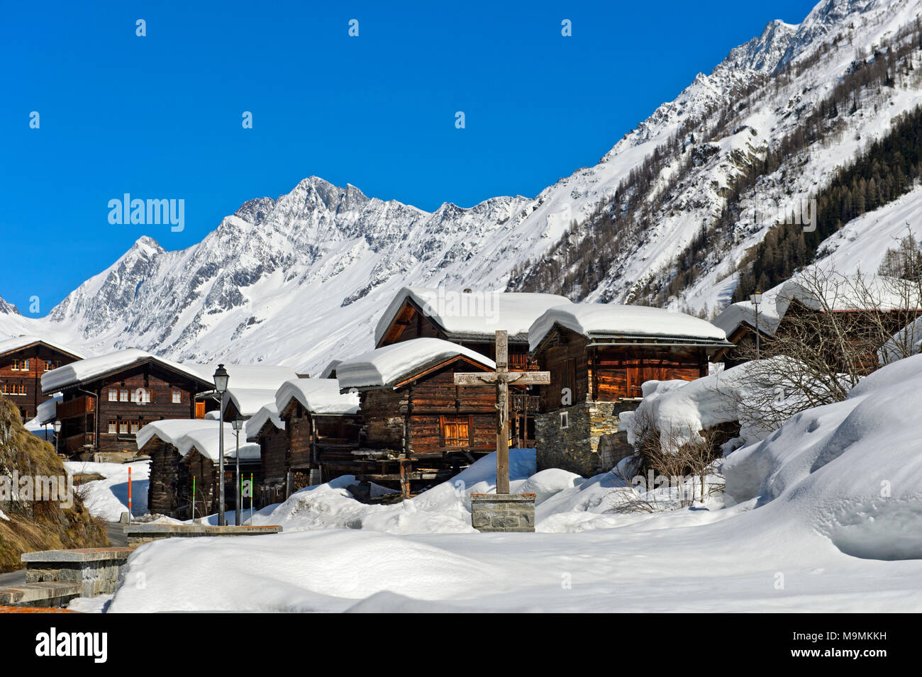 Snow-covered Valaisan reservoirs, Blatten, Lötschental, Valais ...