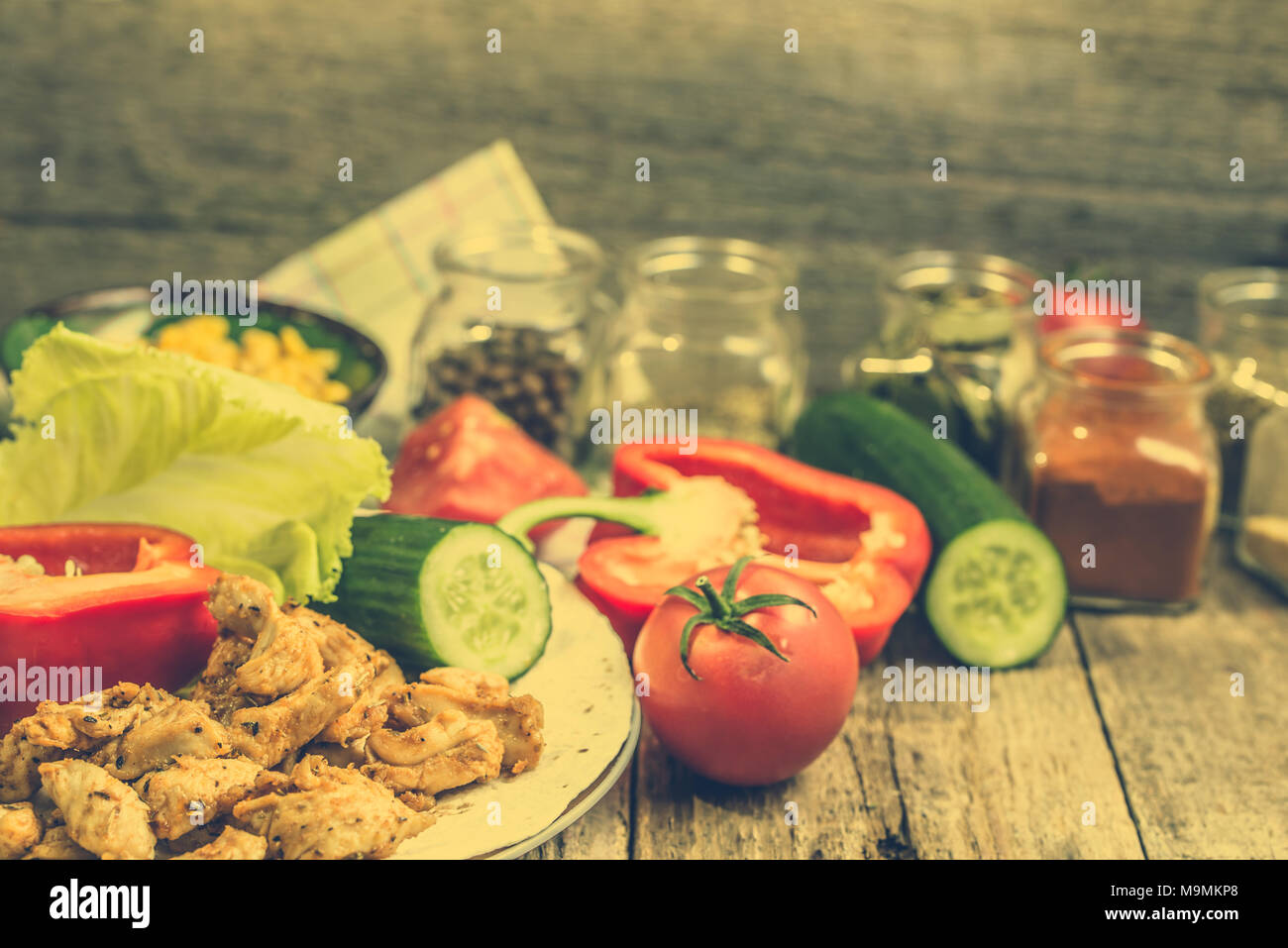 Kebab with chicken and vegetables, homemade cooking recipe Stock Photo ...