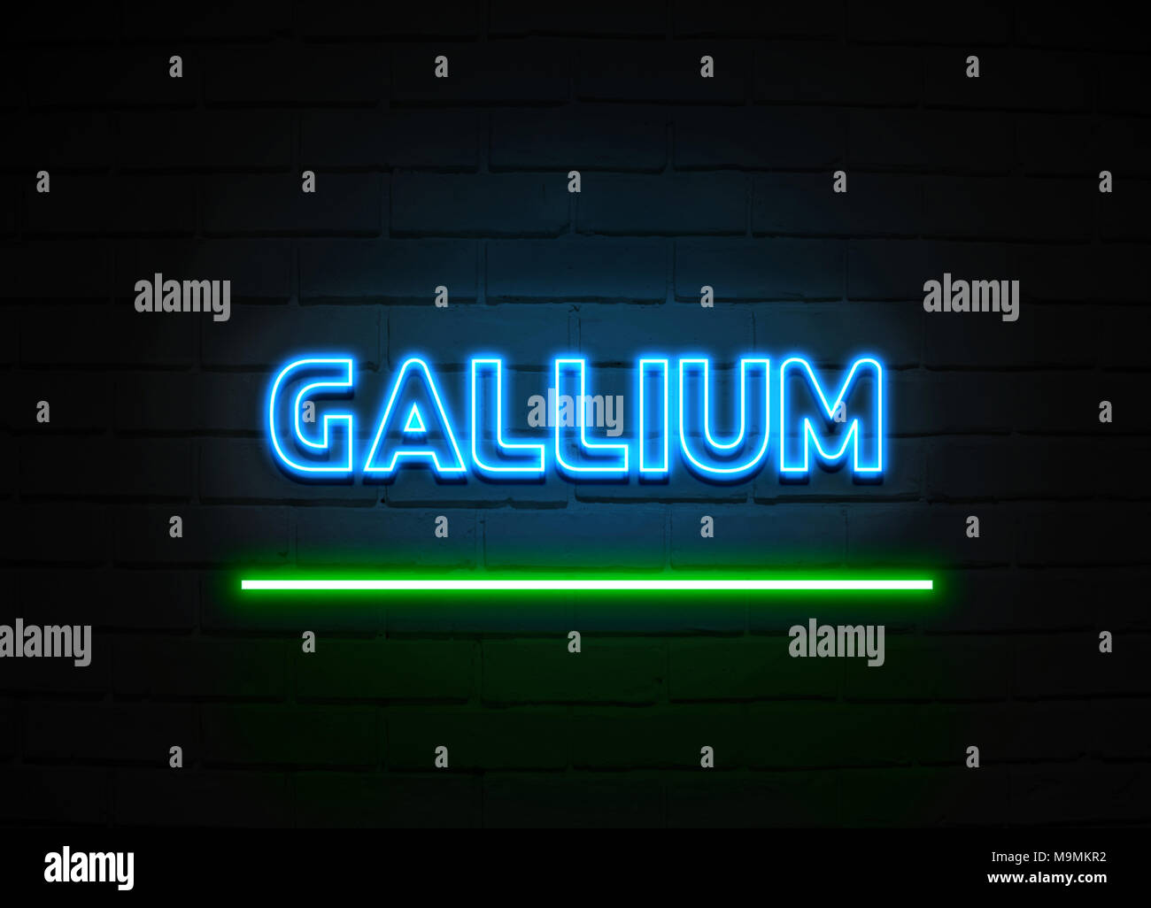 Gallium neon sign - Glowing Neon Sign on brickwall wall - 3D rendered ...