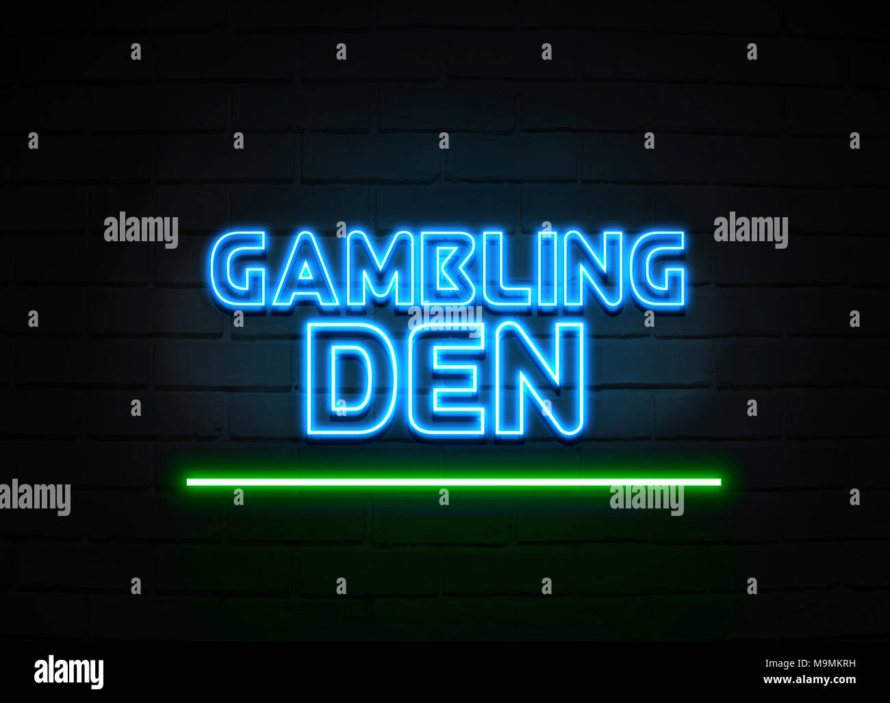 Gambling Den neon sign - Glowing Neon Sign on brickwall wall - 3D ...
