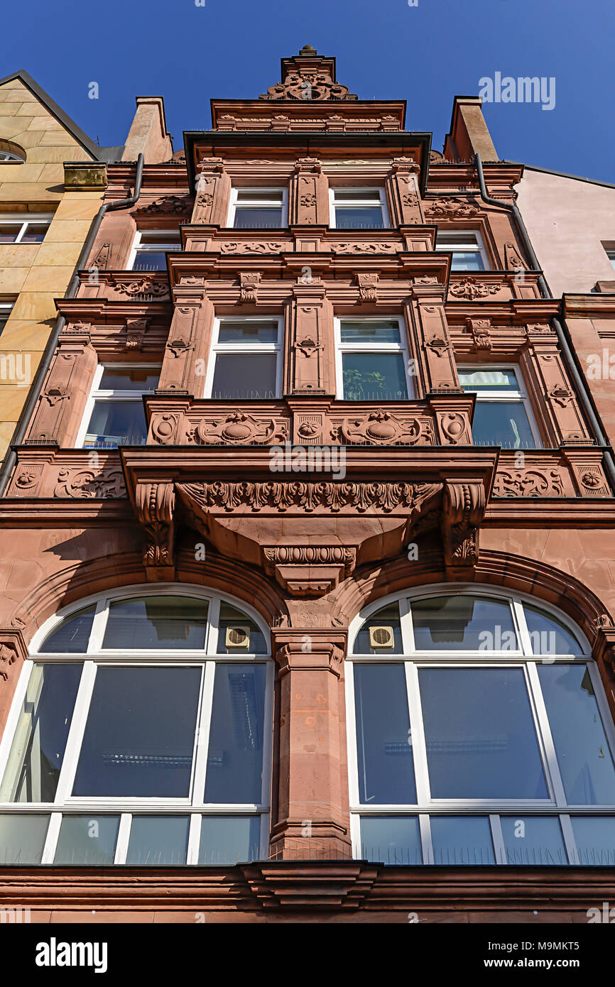Facade with oriel, residential building around 1900, Nuremberg, Middle ...