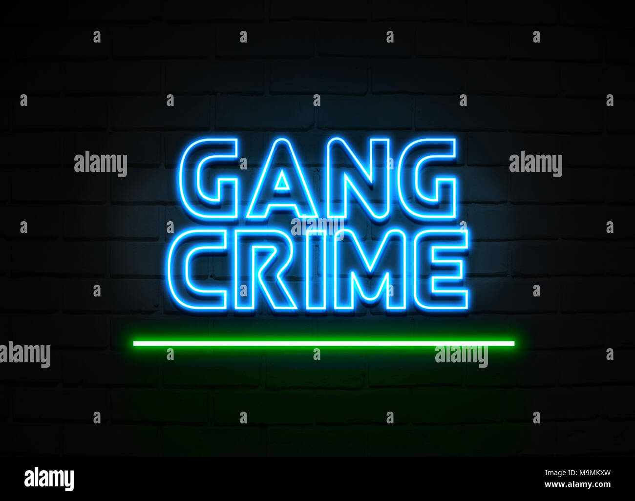 Gang Crime neon sign - Glowing Neon Sign on brickwall wall - 3D ...