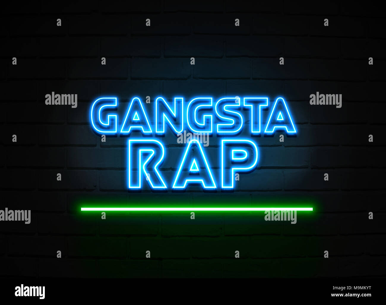 Gangsta Rap neon sign - Glowing Neon Sign on brickwall wall - 3D ...