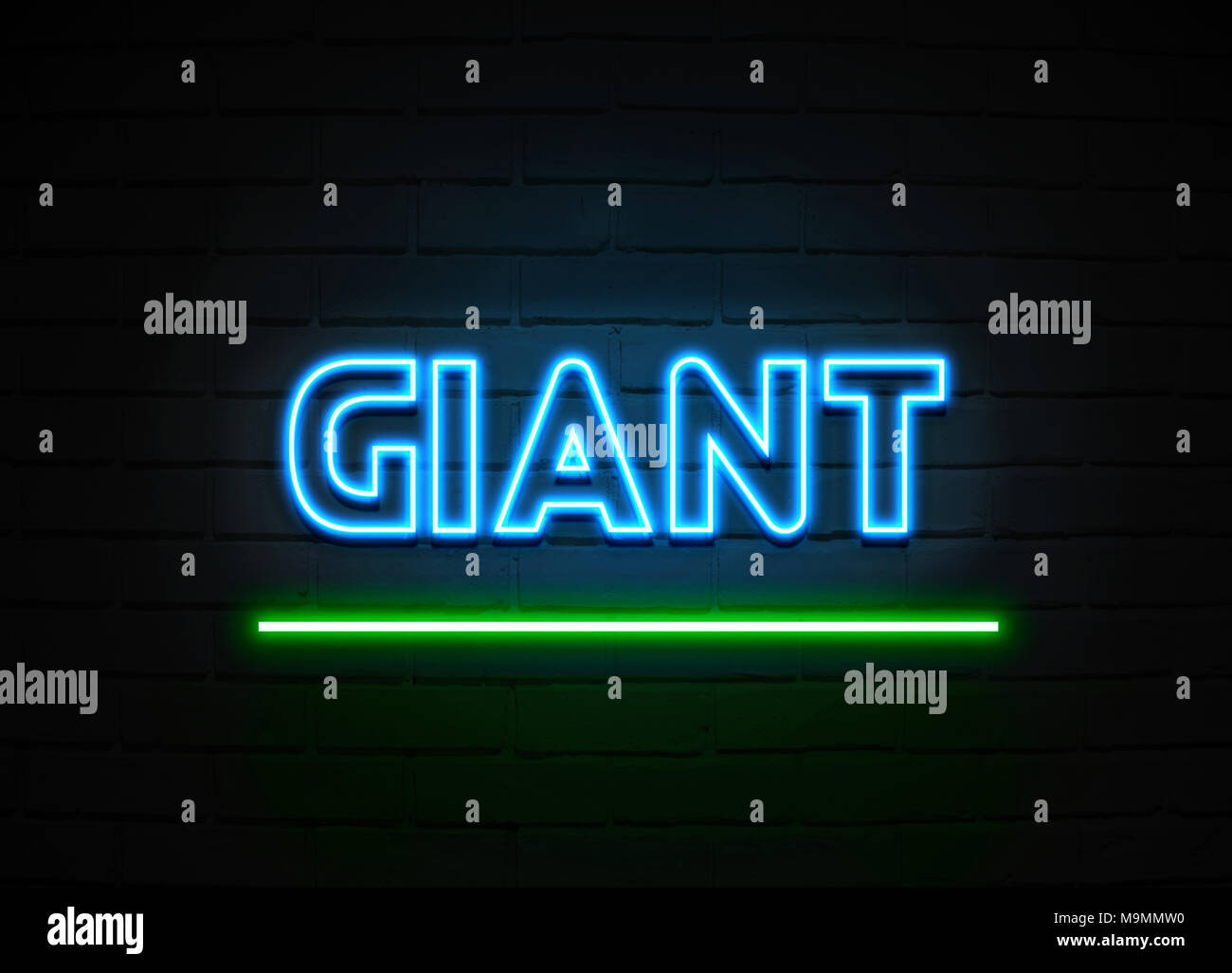 Giant neon sign - Glowing Neon Sign on brickwall wall - 3D rendered ...