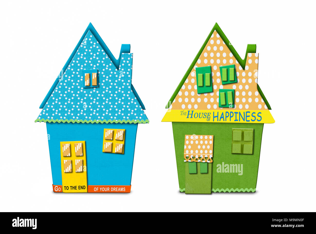 Illustration of two little wooden houses isolated Stock Photo - Alamy