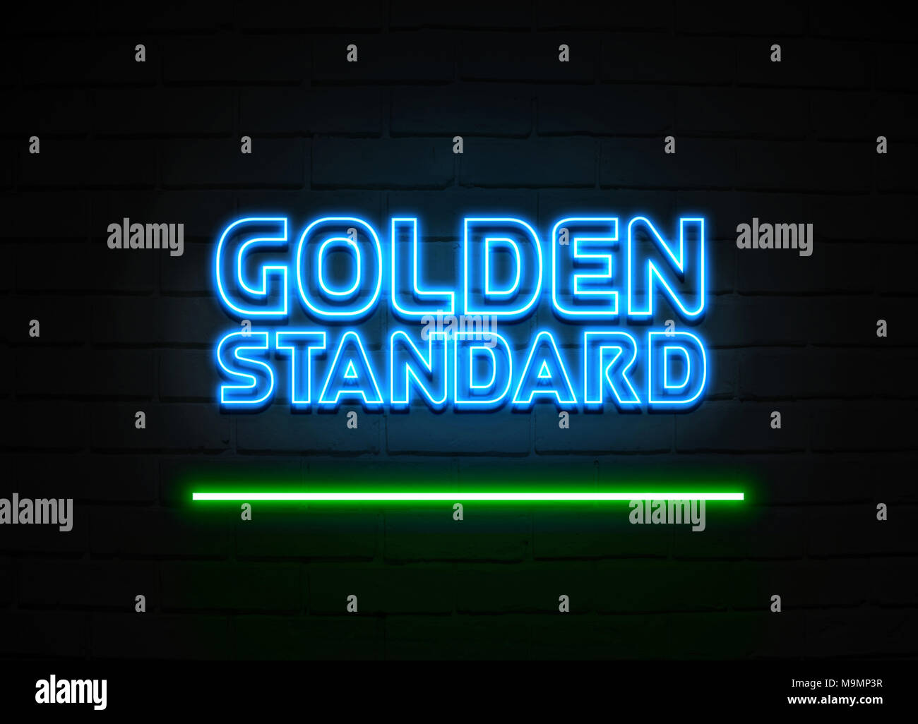 Golden Standard neon sign - Glowing Neon Sign on brickwall wall - 3D ...