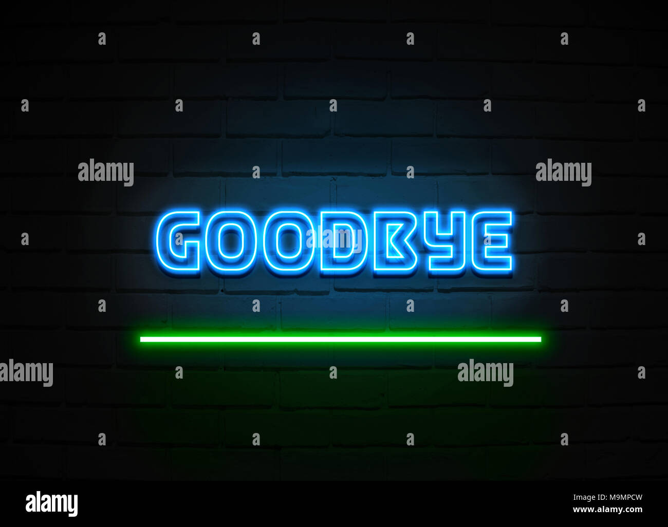 Goodbye neon sign - Glowing Neon Sign on brickwall wall - 3D rendered ...
