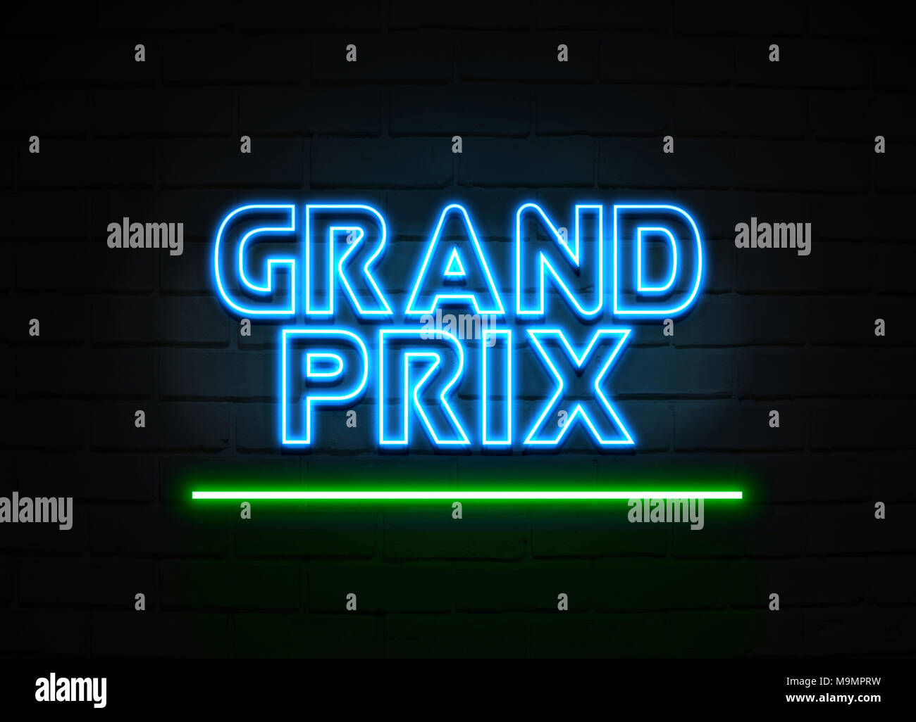 Grand Prix neon sign - Glowing Neon Sign on brickwall wall - 3D ...