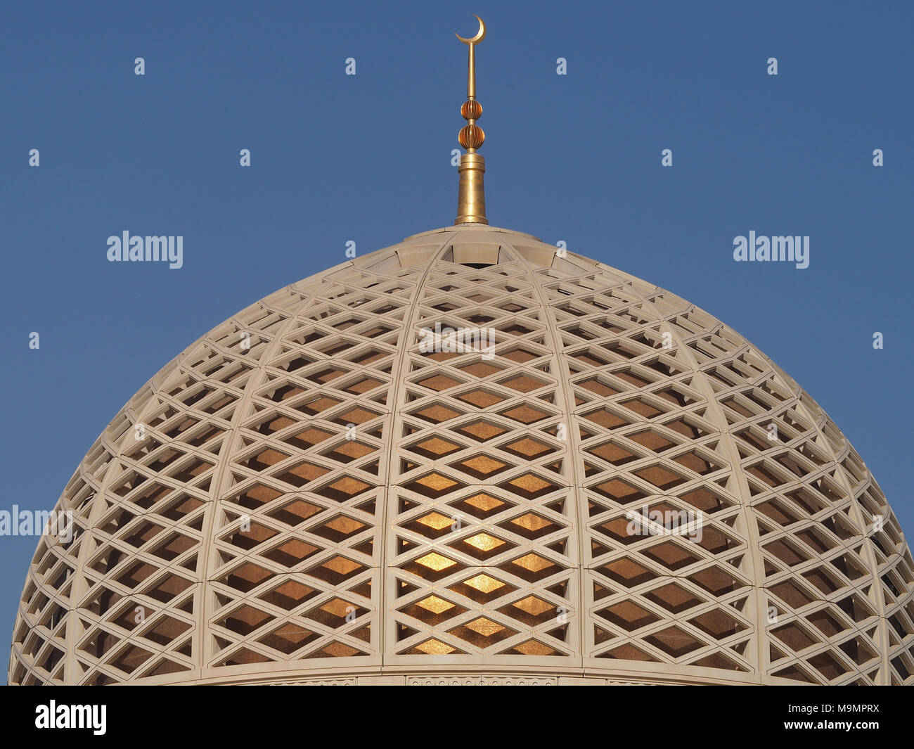 Dome with golden crescent moon, Great Sultan Qaboos Mosque, Muscat ...