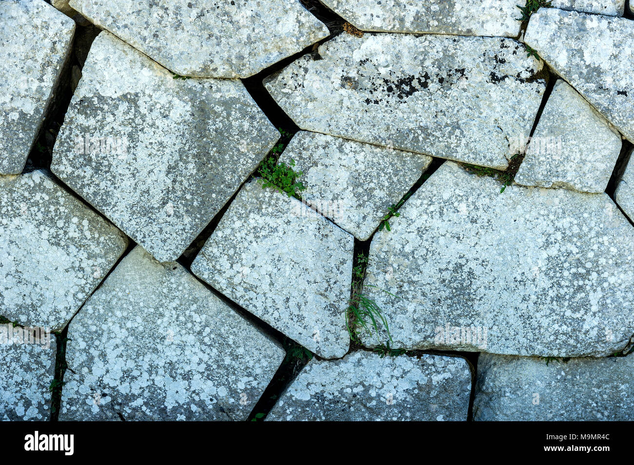 Background picture, structure, wall of boulders at the Samnite theatre ...