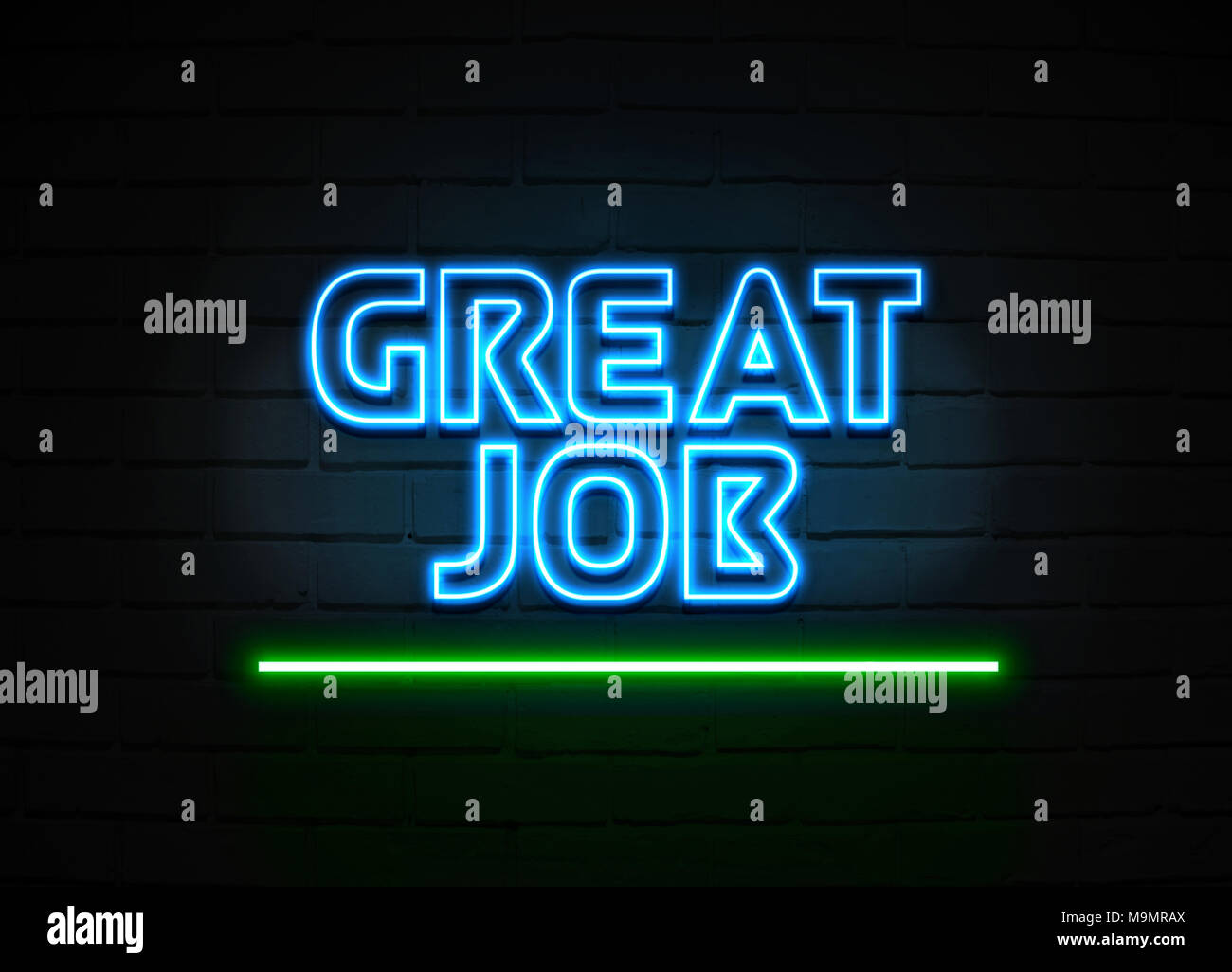 Great Job neon sign - Glowing Neon Sign on brickwall wall - 3D rendered ...